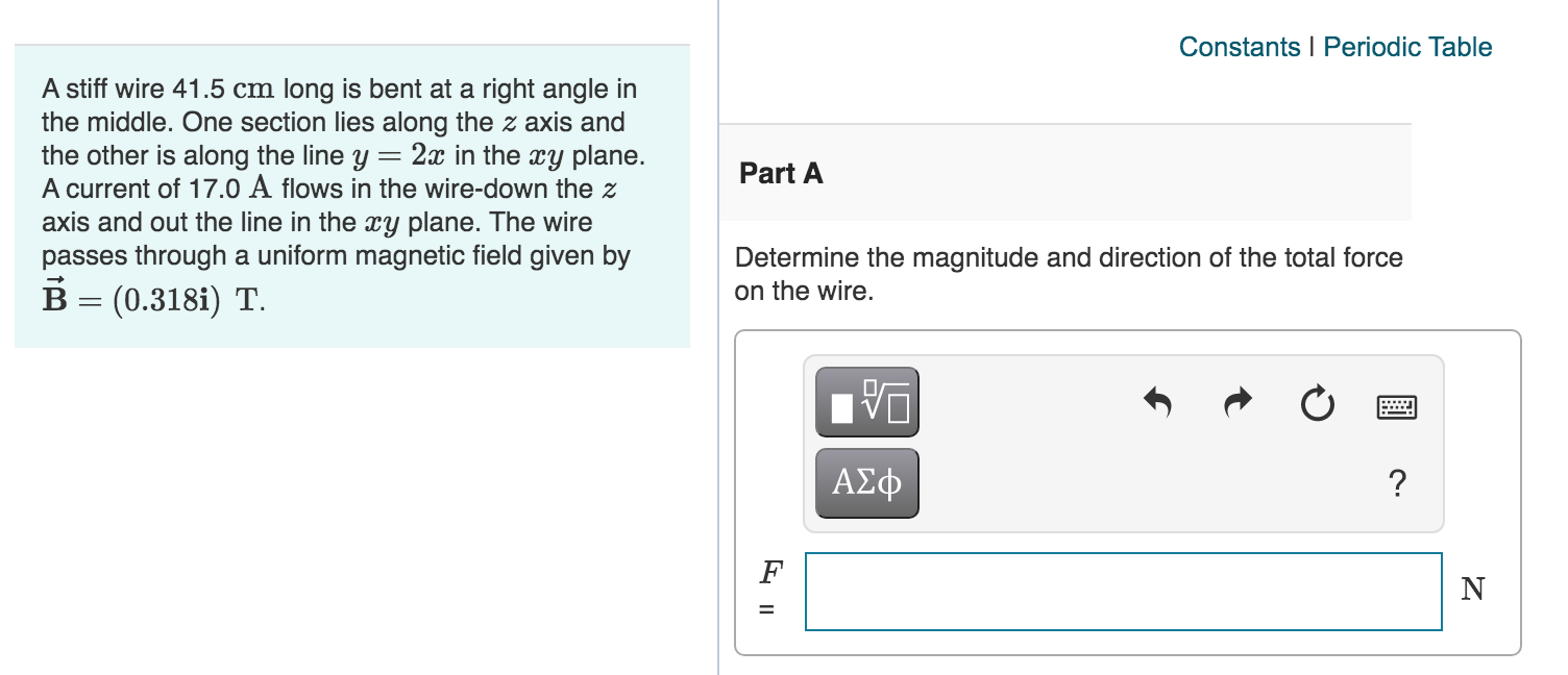 Solved Constants | Periodic Table Part A A stiff wire 41.5 | Chegg.com | Chegg.com