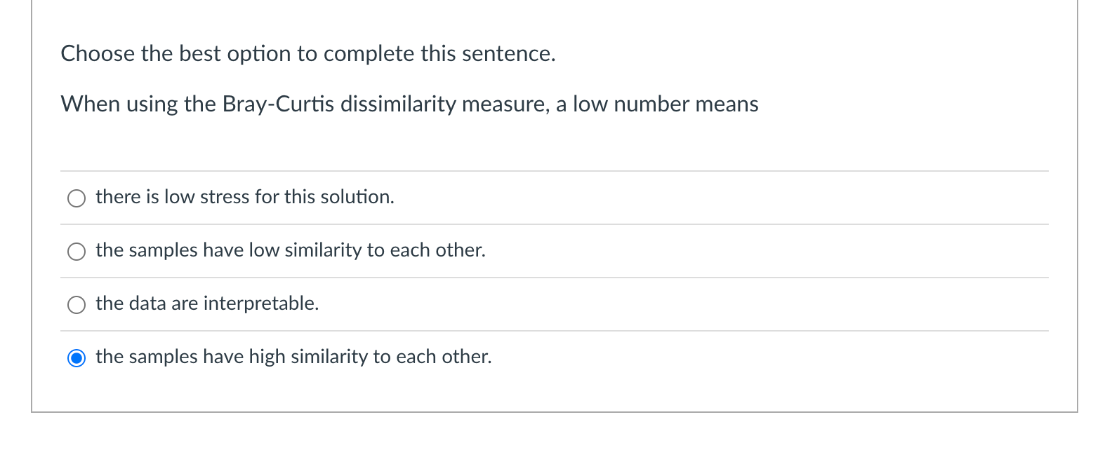 Solved When using the Bray-Curtis dissimilarity measure, a | Chegg.com