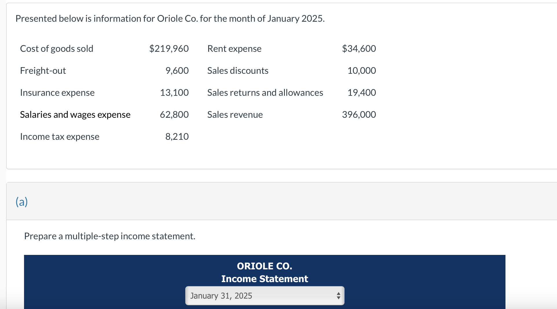 Solved Presented below is information for Oriole Co. ﻿for | Chegg.com
