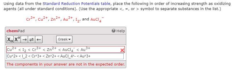 Solved Plz help. Using data from the Standard Reduction | Chegg.com