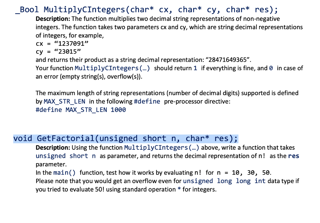 _Bool MultiplyCIntegers (char* cx, char* cy, char* | Chegg.com