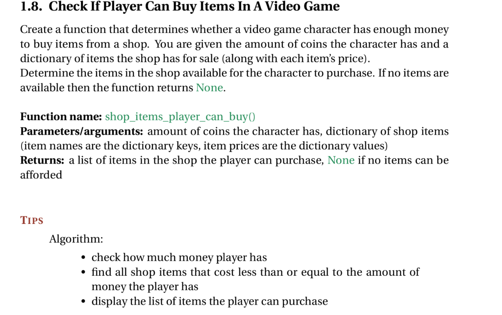 Solved 1.8. Check If Player Can Buy Items In A Video Game | Chegg.com