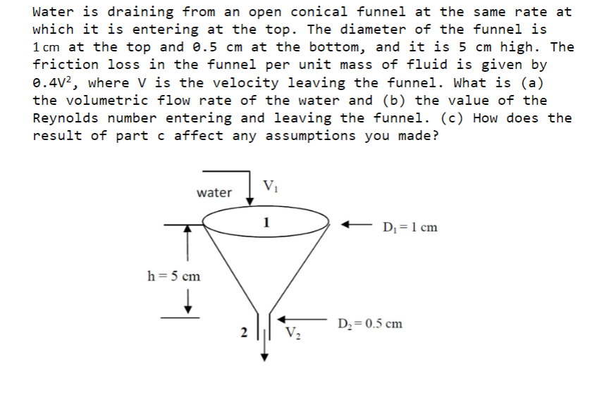 Solved Water is draining from an open conical funnel at the | Chegg.com