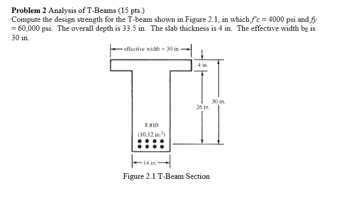 Solved Problem 2 Analysis of T-Beams (15 pts.) Compute the | Chegg.com