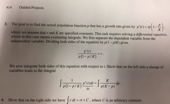 Solved The goal is to find the actual population function p | Chegg.com