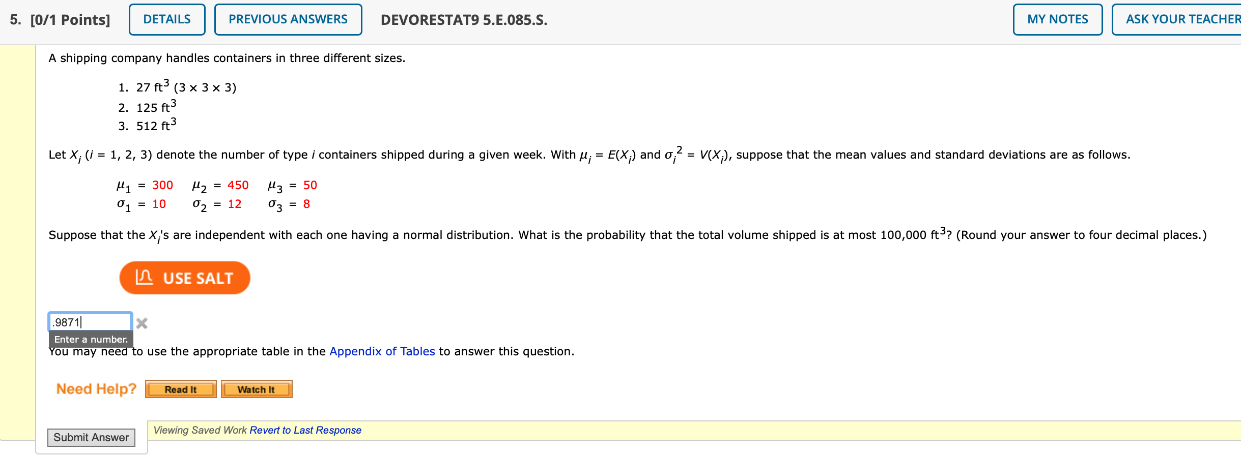 Solved 5. [0/1 Points] DETAILS PREVIOUS ANSWERS DEVORESTAT9 | Chegg.com