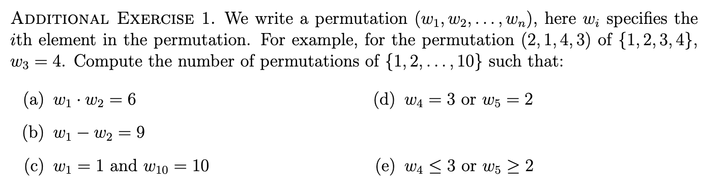 Solved Additional ExERCISE 1 . We write a permutation | Chegg.com