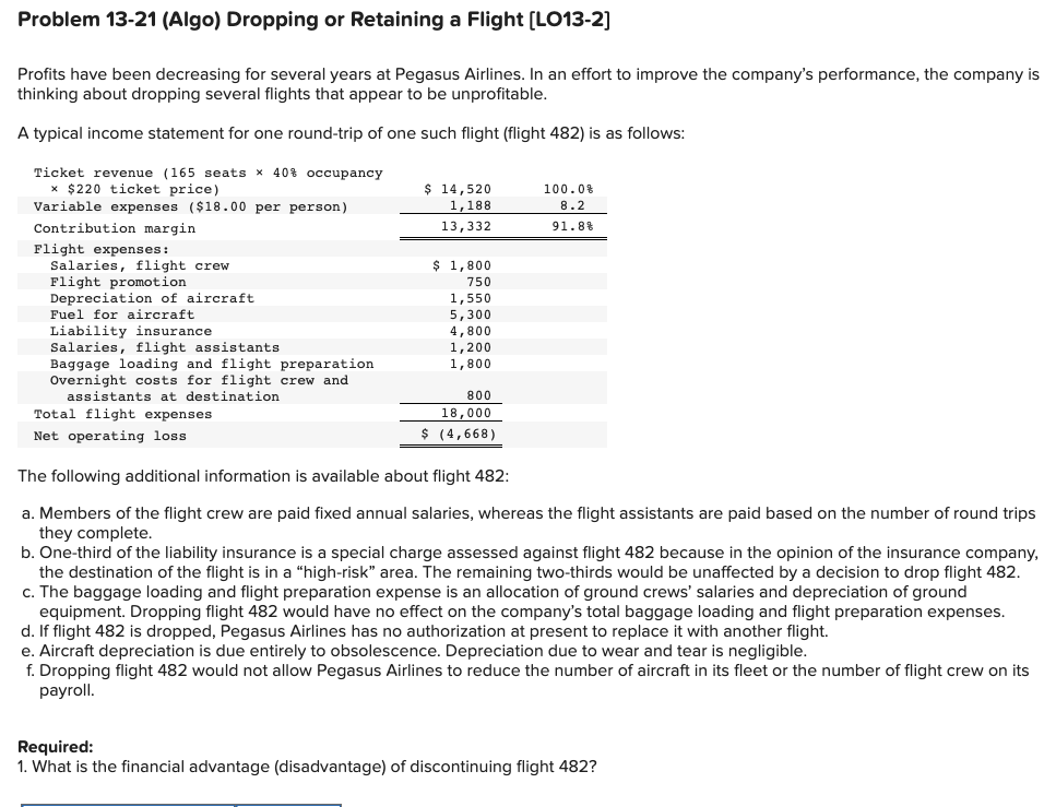 Solved Problem 13-21 (Algo) Dropping or Retaining a Flight | Chegg.com