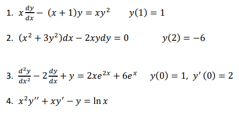 1. *** - (x + 1)y = xy2 y(1) = 1 2. (x2 + 3y2) dx – | Chegg.com