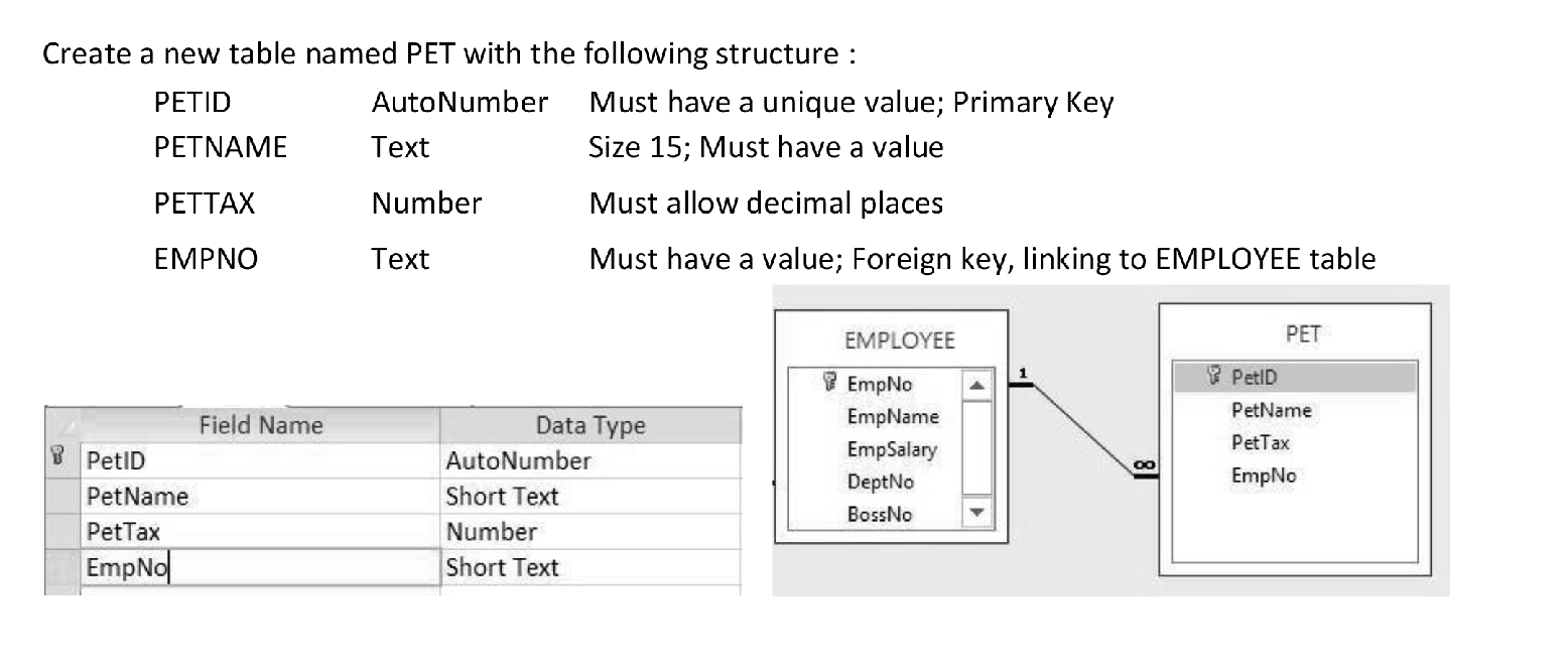 Solved Create a new table named PET with the following | Chegg.com