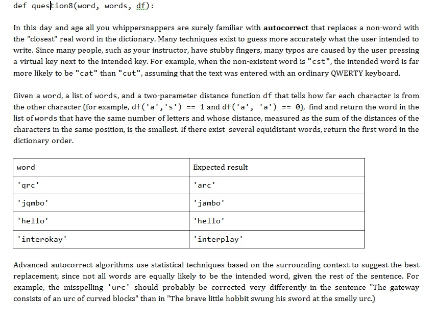 def question8 (word, words, df): In this day and age | Chegg.com
