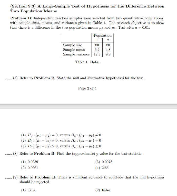 Solved (Section 9.3) A Large-Sample Test of Hypothesis for | Chegg.com