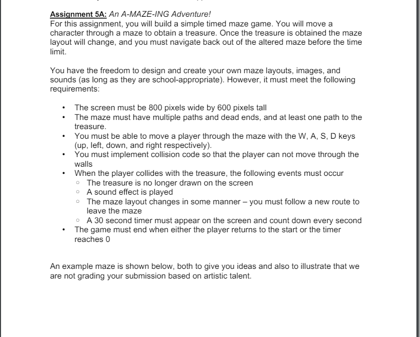 Solved Assignment 5A: An A-MAZE-ING Adventure! Timer: 30For | Chegg.com