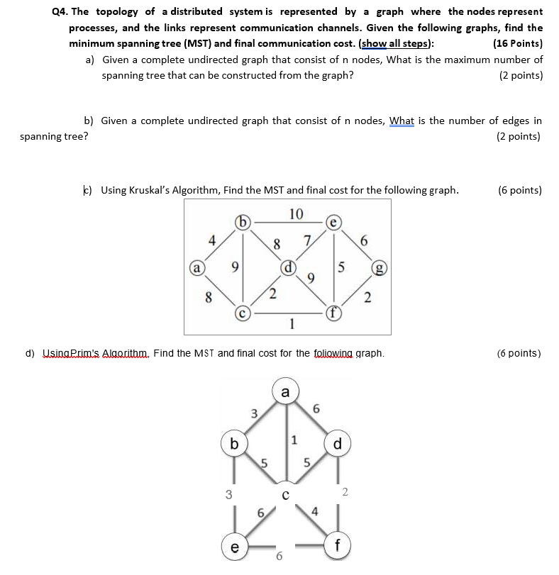 Solved Q4. The topology of a distributed system is | Chegg.com