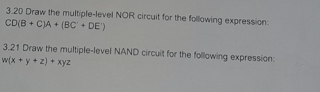 Solved 320 Draw The Multiple Level Nor Circuit For The 