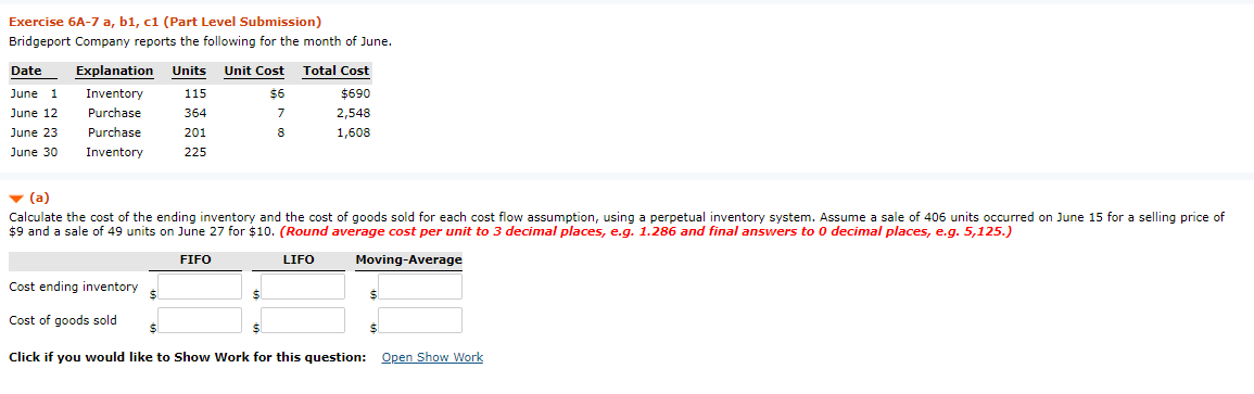 Solved Exercise 6A-7 a, bi, c1 (Part Level Submission) | Chegg.com