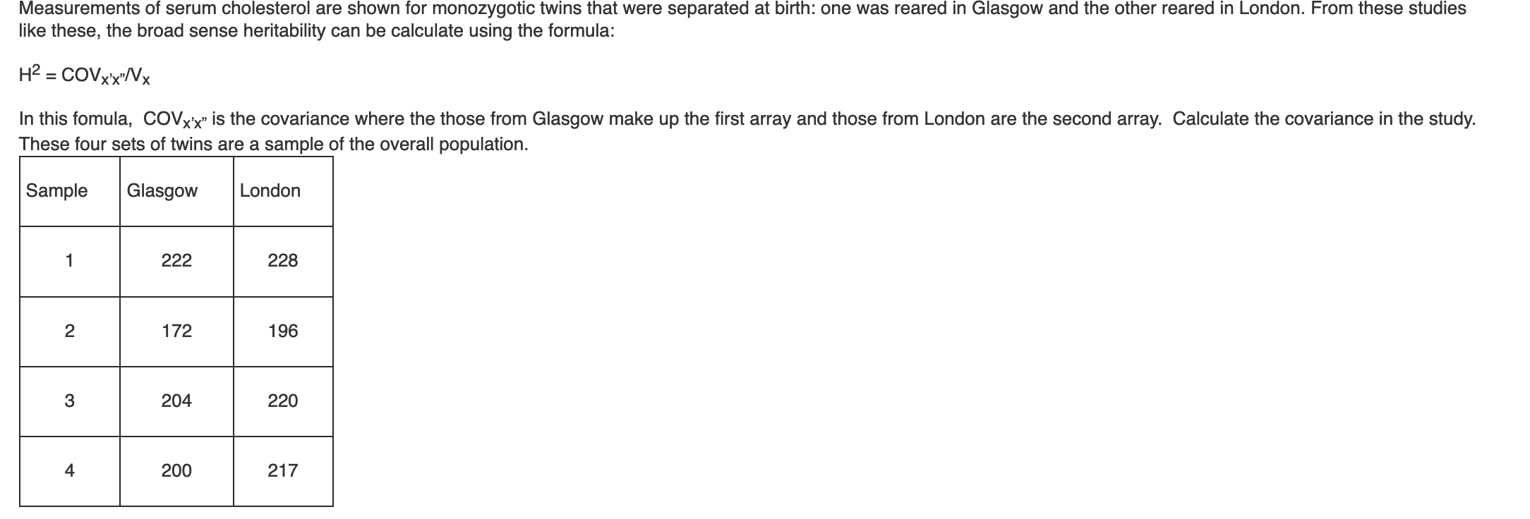 Solved Measurements of serum cholesterol are shown for | Chegg.com