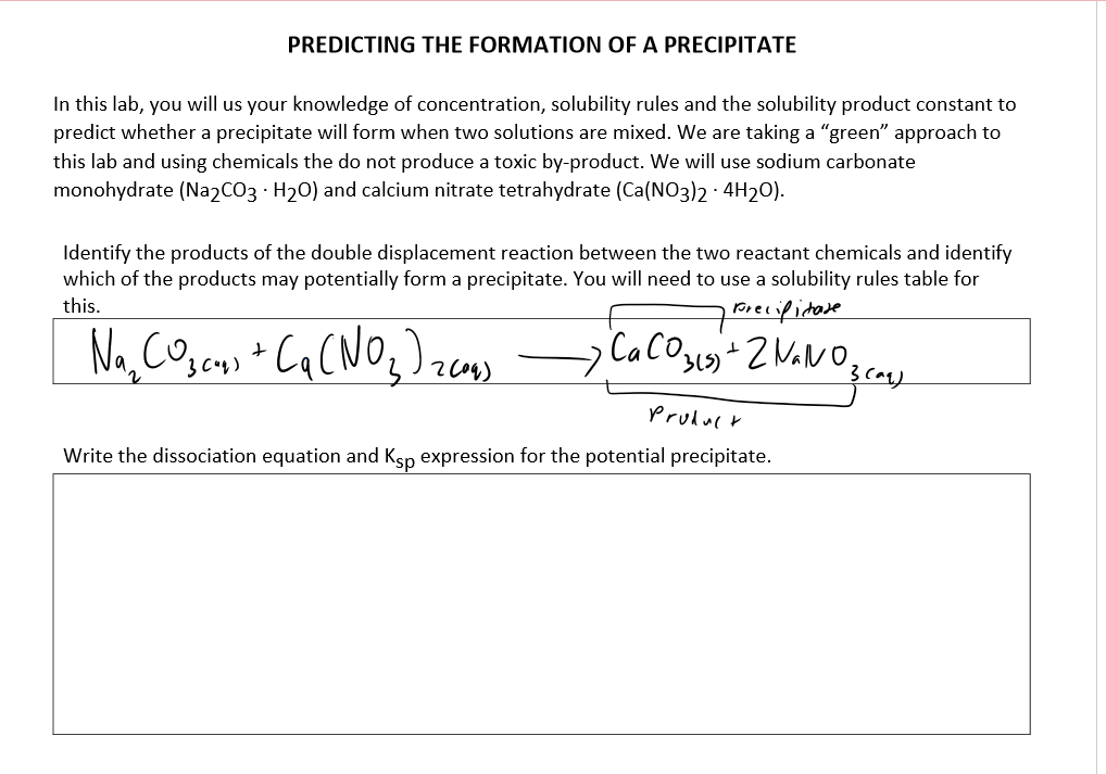 Solved PREDICTING THE FORMATION OF A PRECIPITATE In this | Chegg.com