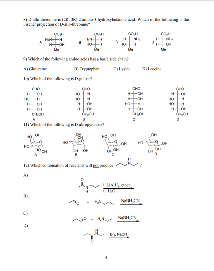 Solved 8) D-allo-threonine is (2R, | Chegg.com