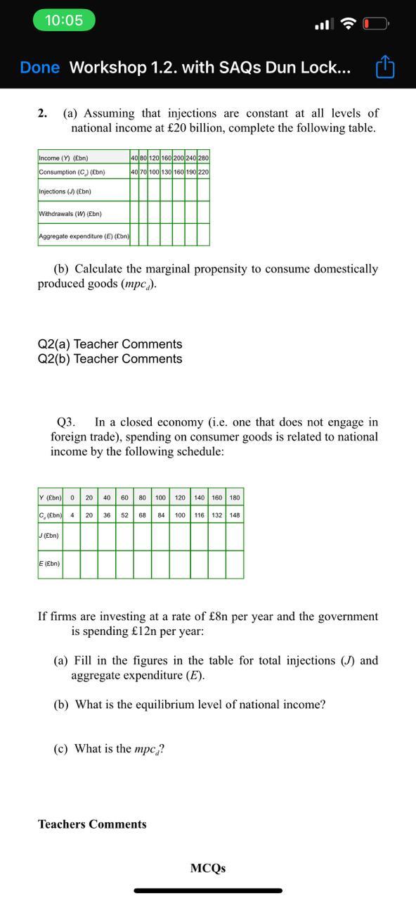 Solved 10:05 Done Workshop 1.2. with SAQs Dun Lock... 2. (a) | Chegg.com