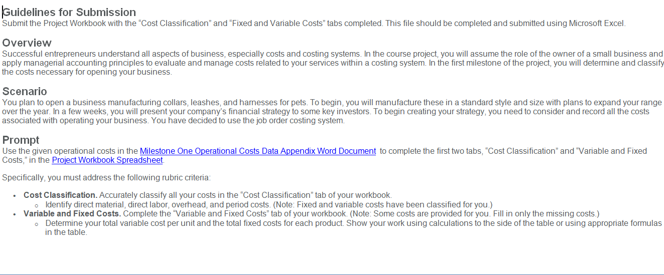 Guidelines for Submission Submit the Project Workbook | Chegg.com