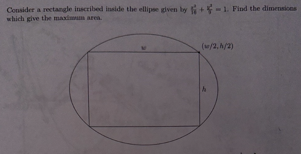 Solved Consider a rectangle inscribed inside the ellipse | Chegg.com