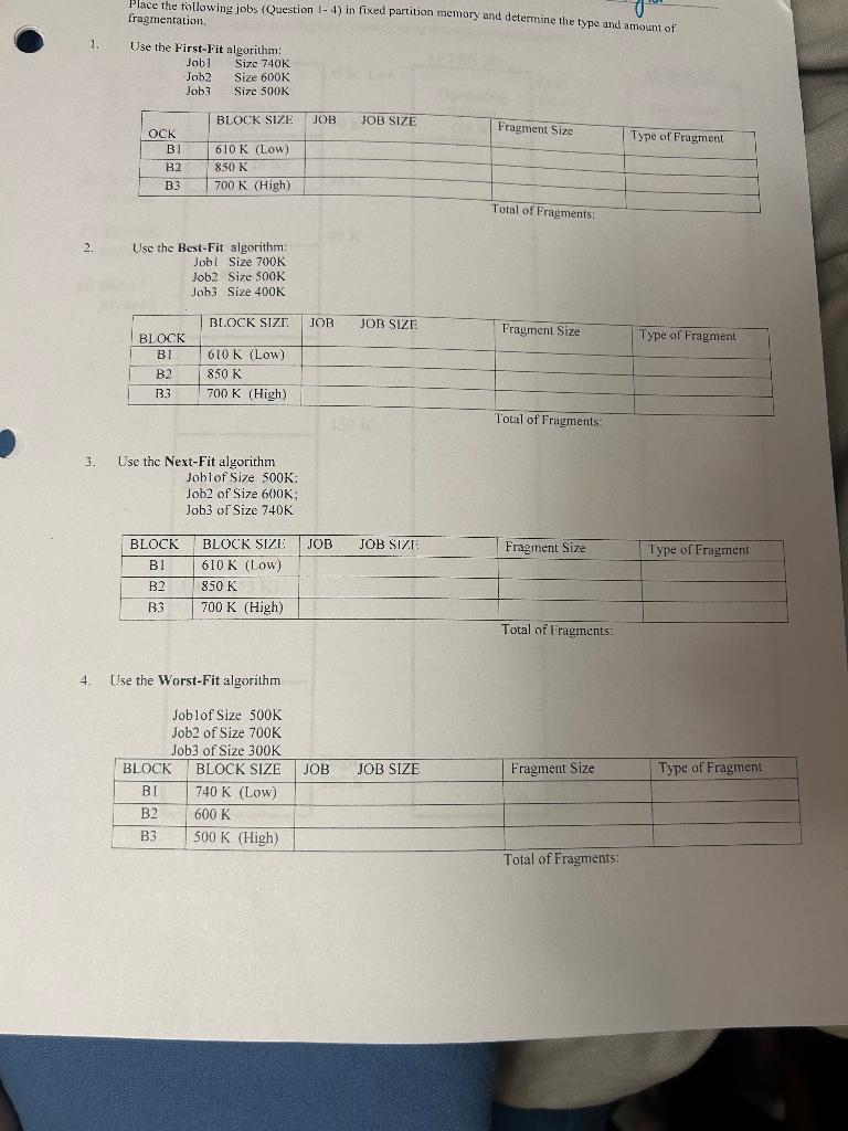 Solved Place the tollowing jobs (Question 1−4 ) in fixed | Chegg.com