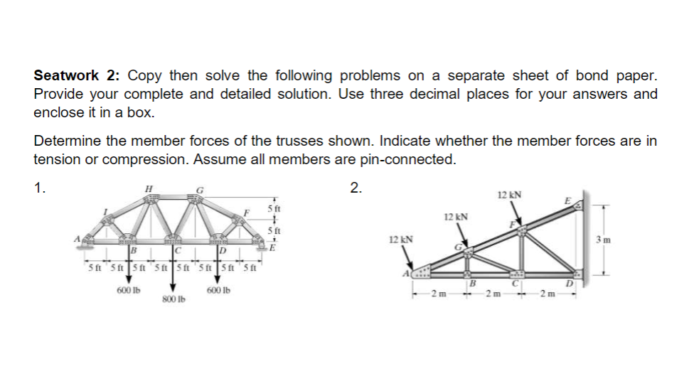 Solved Seatwork 2: Copy then solve the following problems on | Chegg.com