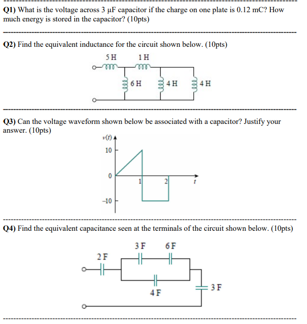 Solved Q1) What is the voltage across 3 uF capacitor if the | Chegg.com