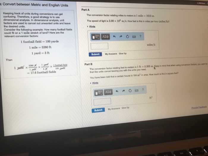 Solved Convert between Metric and English Units Part A | Chegg.com