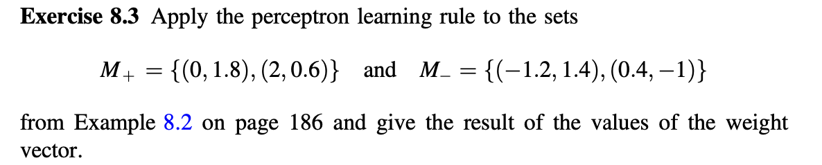 Solved Exercise 8.3 ﻿Apply the perceptron learning rule to | Chegg.com