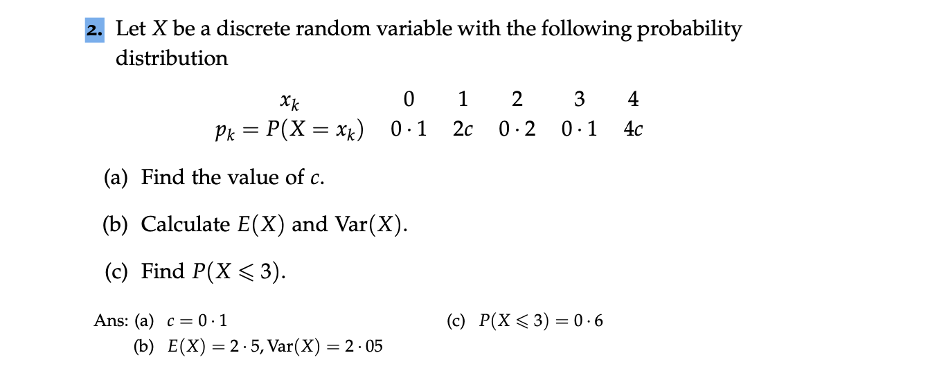 Solved Let x be ﻿a discrete random variable with the | Chegg.com