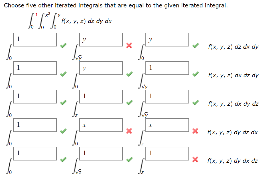 Solved Choose five other iterated integrals that are equal | Chegg.com