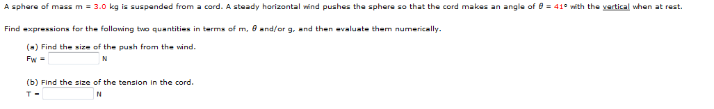 Solved A sphere of mass m = 3.0 kg is suspended from a cord. | Chegg.com