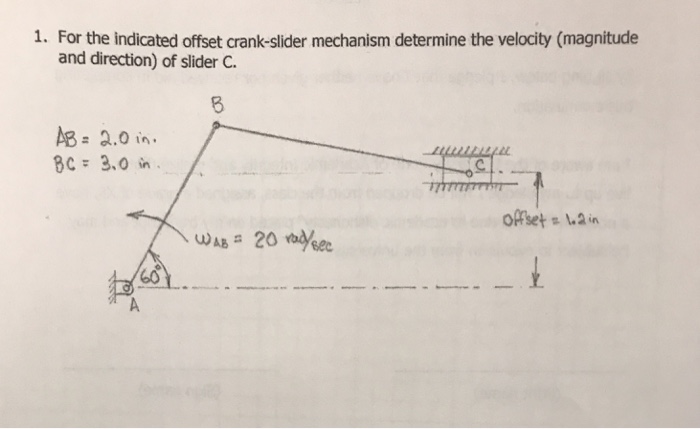Solved 1. For the indicated offset crank-slider mechanism | Chegg.com