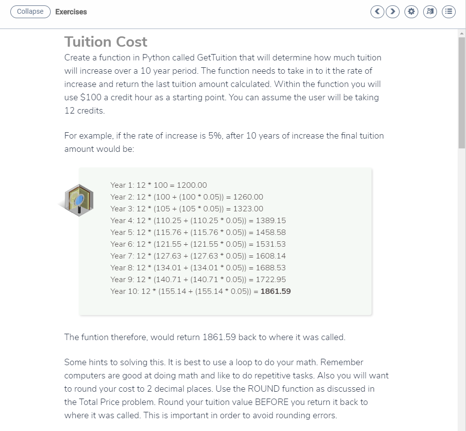 Collapse Exercises !!! Tuition Cost Create a function | Chegg.com