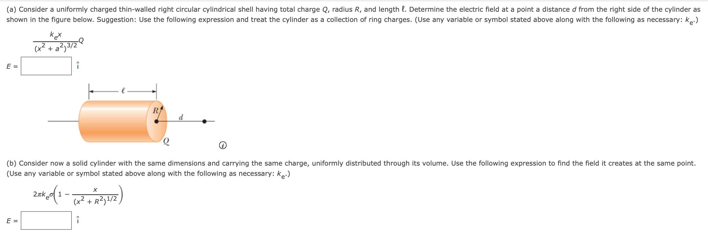Solved (x2+a2)3/2kexQ E= (Use any variable or symbol stated | Chegg.com