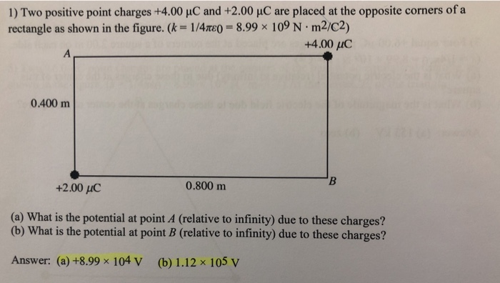 Solved 1) Two positive point charges +4.00 HC and +2.00 HC | Chegg.com