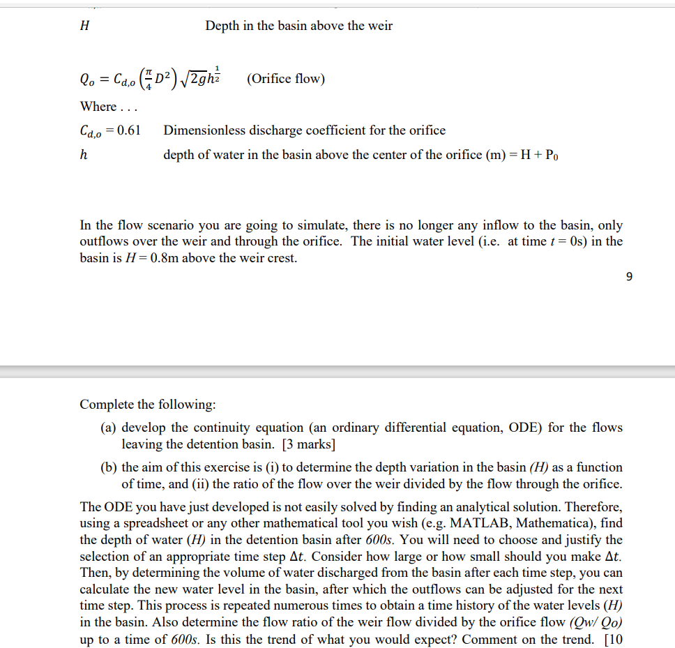 Solved A detention basin is one component in a storm water | Chegg.com