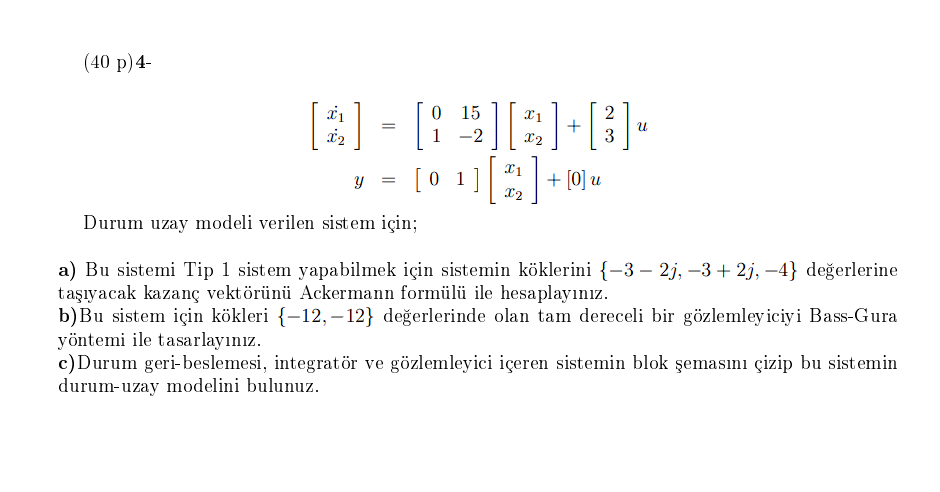 State-space model for the given system;a) ﻿Calculate | Chegg.com