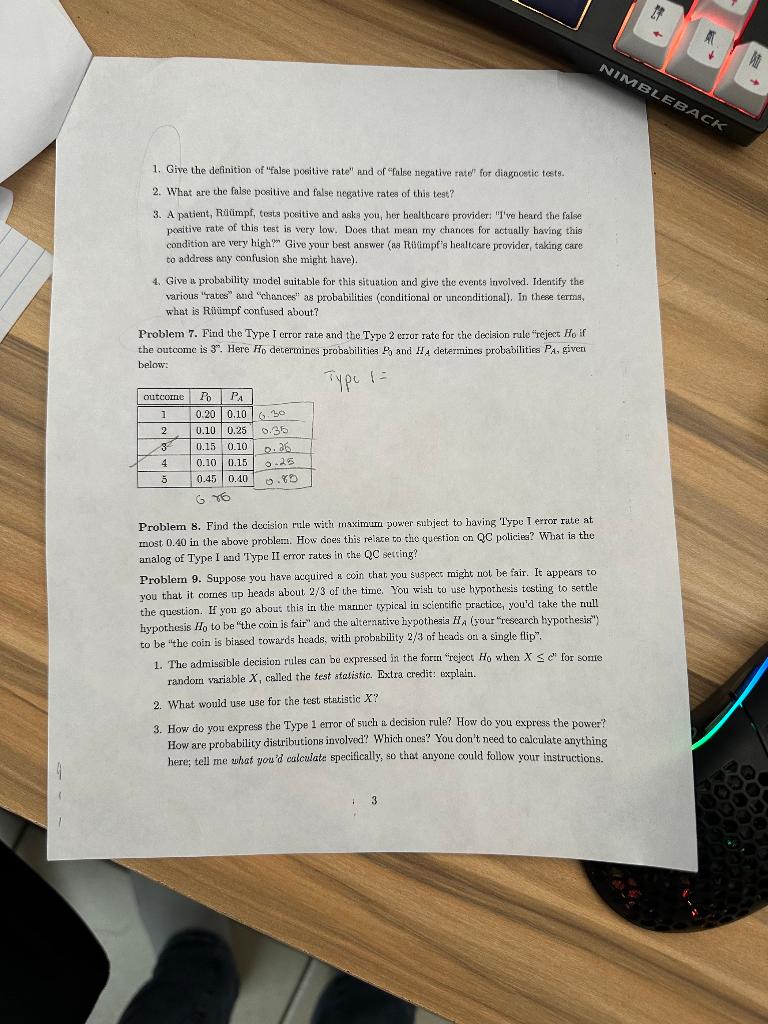 Solved 1. Give the definition of "talse positive rate" pnd | Chegg.com