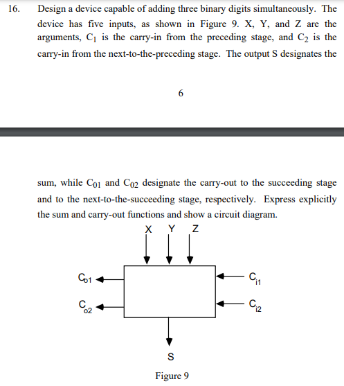 Solved 6. Design a device capable of adding three binary | Chegg.com