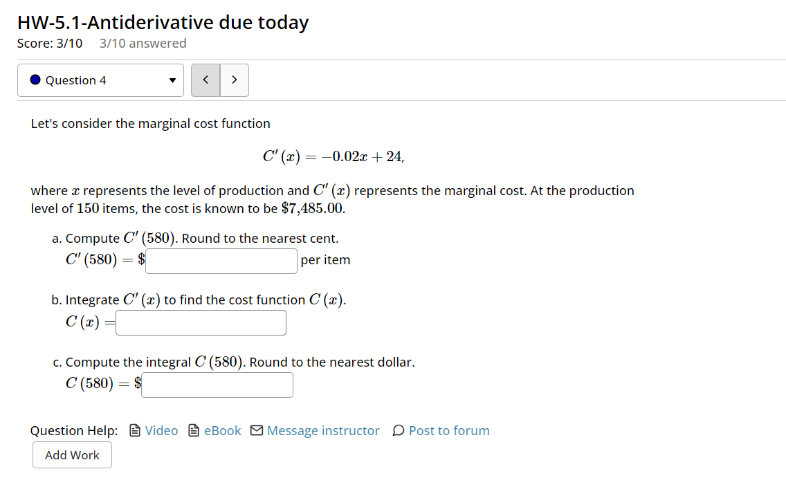 Solved HW-5.1-Antiderivative due today Score: 3/103/10 | Chegg.com