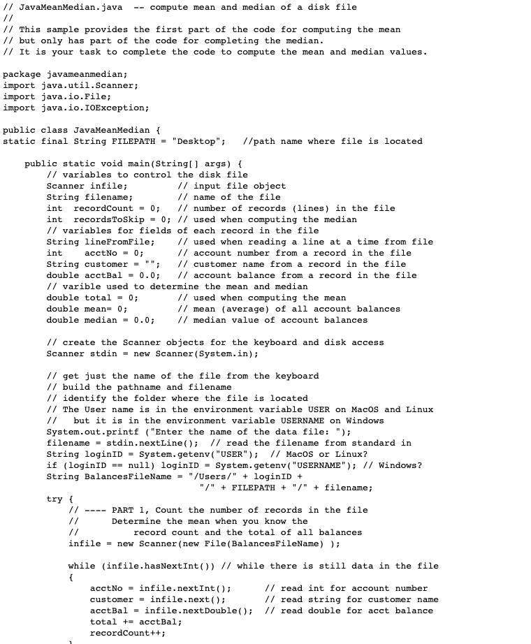 Solved // JavaMeanMedian.java compute mean and median of a | Chegg.com
