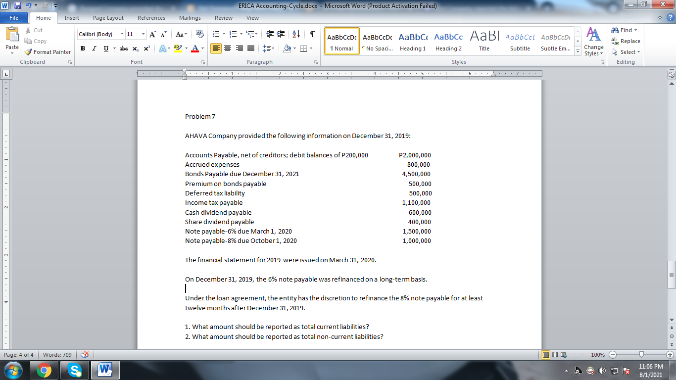 Solved W ERICA Accounting-Cycle.docx - Microsoft Word | Chegg.com