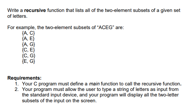 Solved Write a recursive function that lists all of the | Chegg.com
