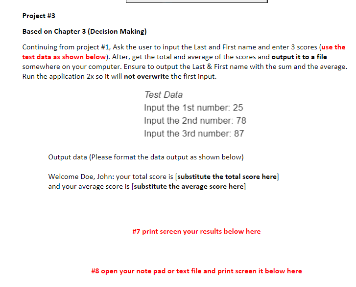 Solved Project #3 Based on Chapter 3 (Decision Making) | Chegg.com