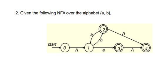Solved 2. Given the following NFA over the alphabet (a, b), | Chegg.com