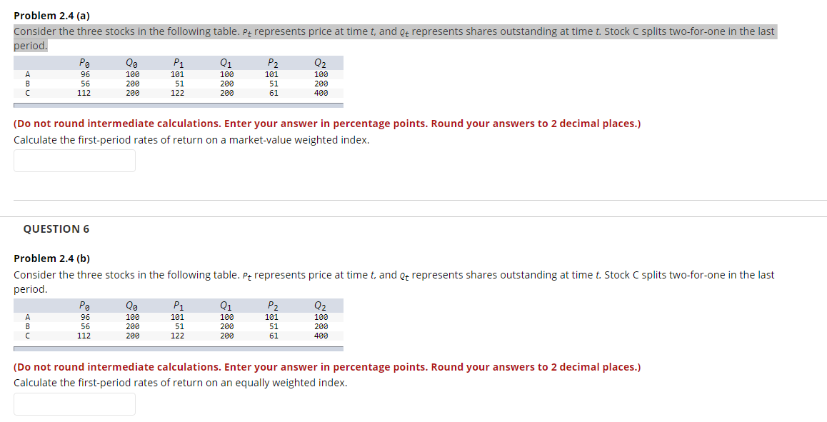 Solved Problem 2.4 (a) Consider the three stocks in the | Chegg.com
