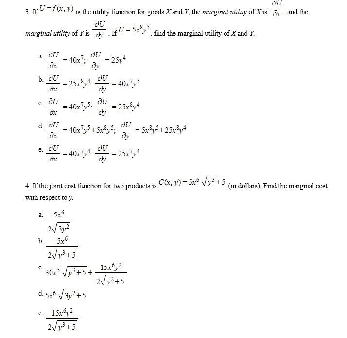 Solved DU 3. If U = f(x,y) is the utility function for goods | Chegg.com